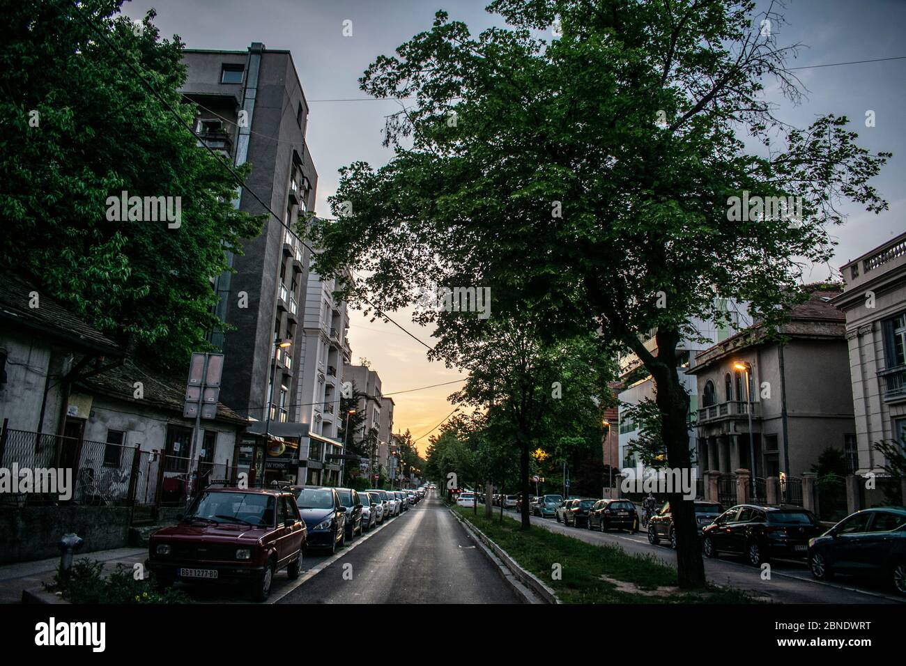Sunset on the streets of Belgrade Stock Photo - Alamy