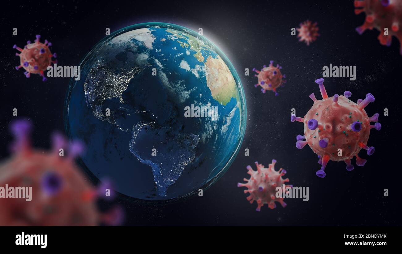 Coronavirus Covid-19 attacking planet earth. 3d illustration Stock ...