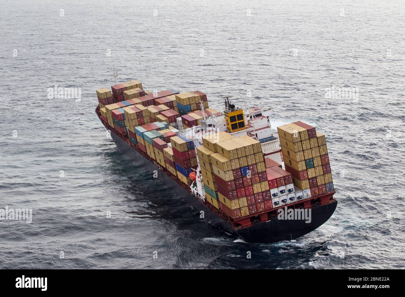 Aerial view of the container ship, MV Rena, approximately 14 hours ...
