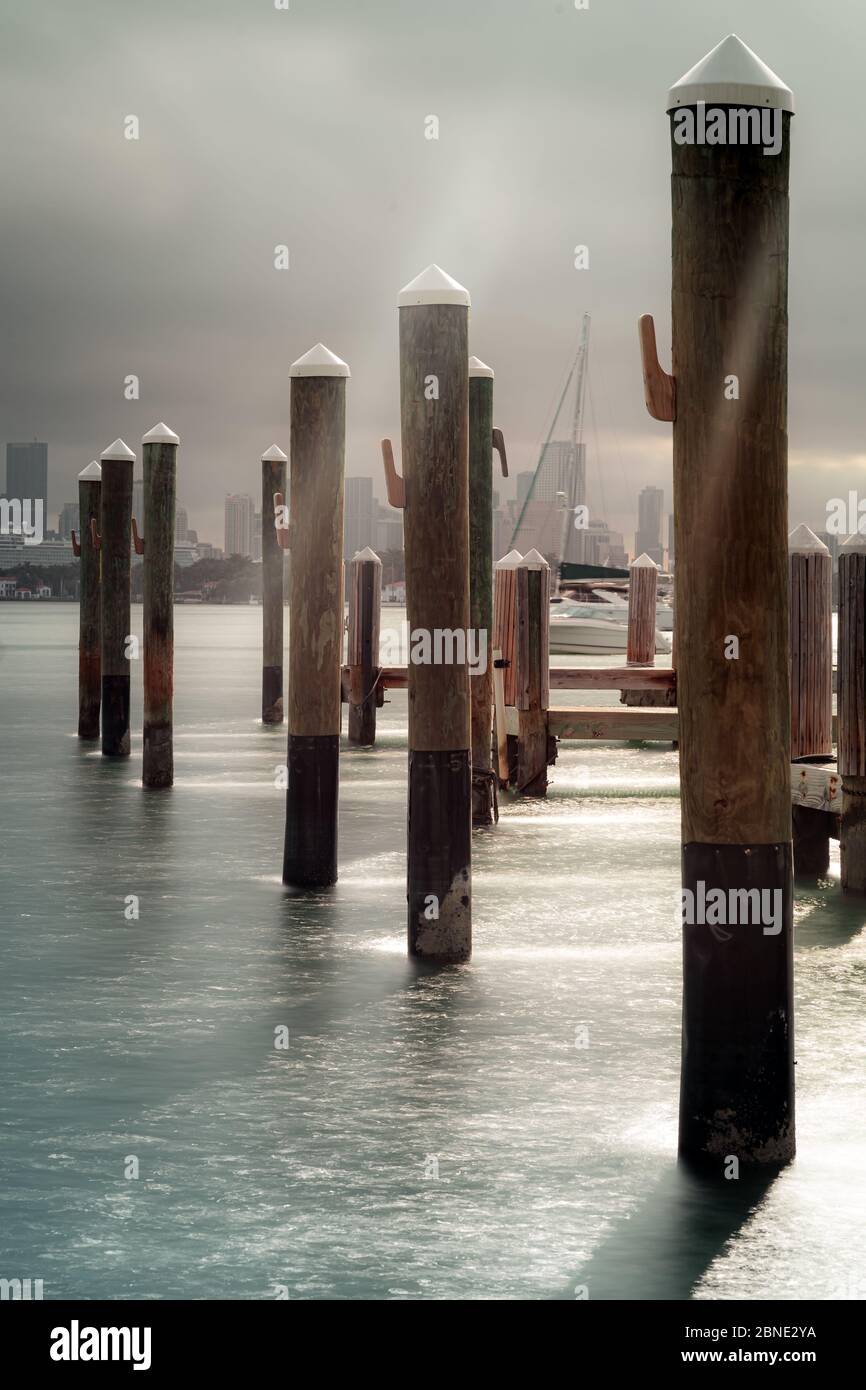 Vertical shot of wooden poles in South Beach, Miami, Florida Stock ...