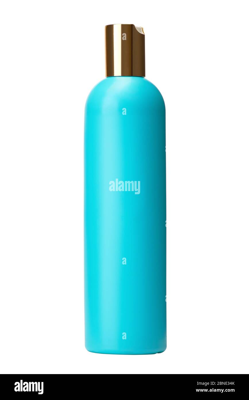 Blank turquoise plastic cosmetics or shampoo bottle isolated on white ...