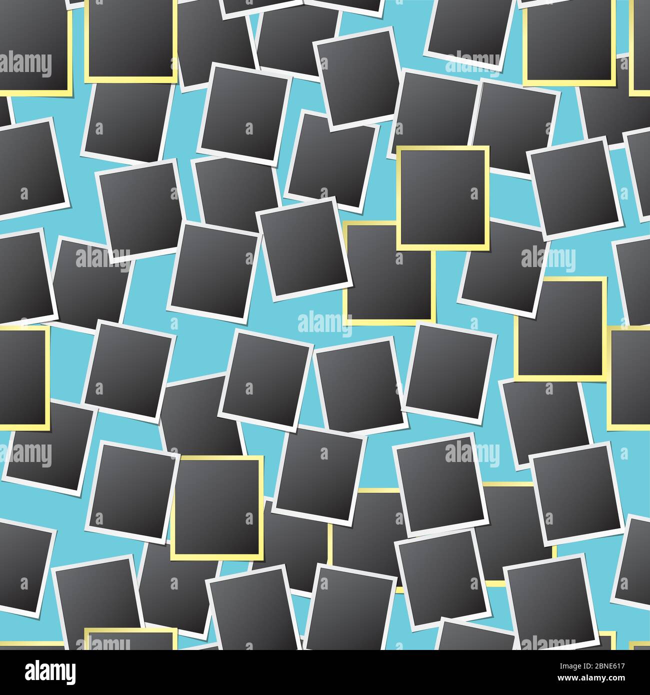 Seamless pattern of retro photo frames randomly placed on light blue ...