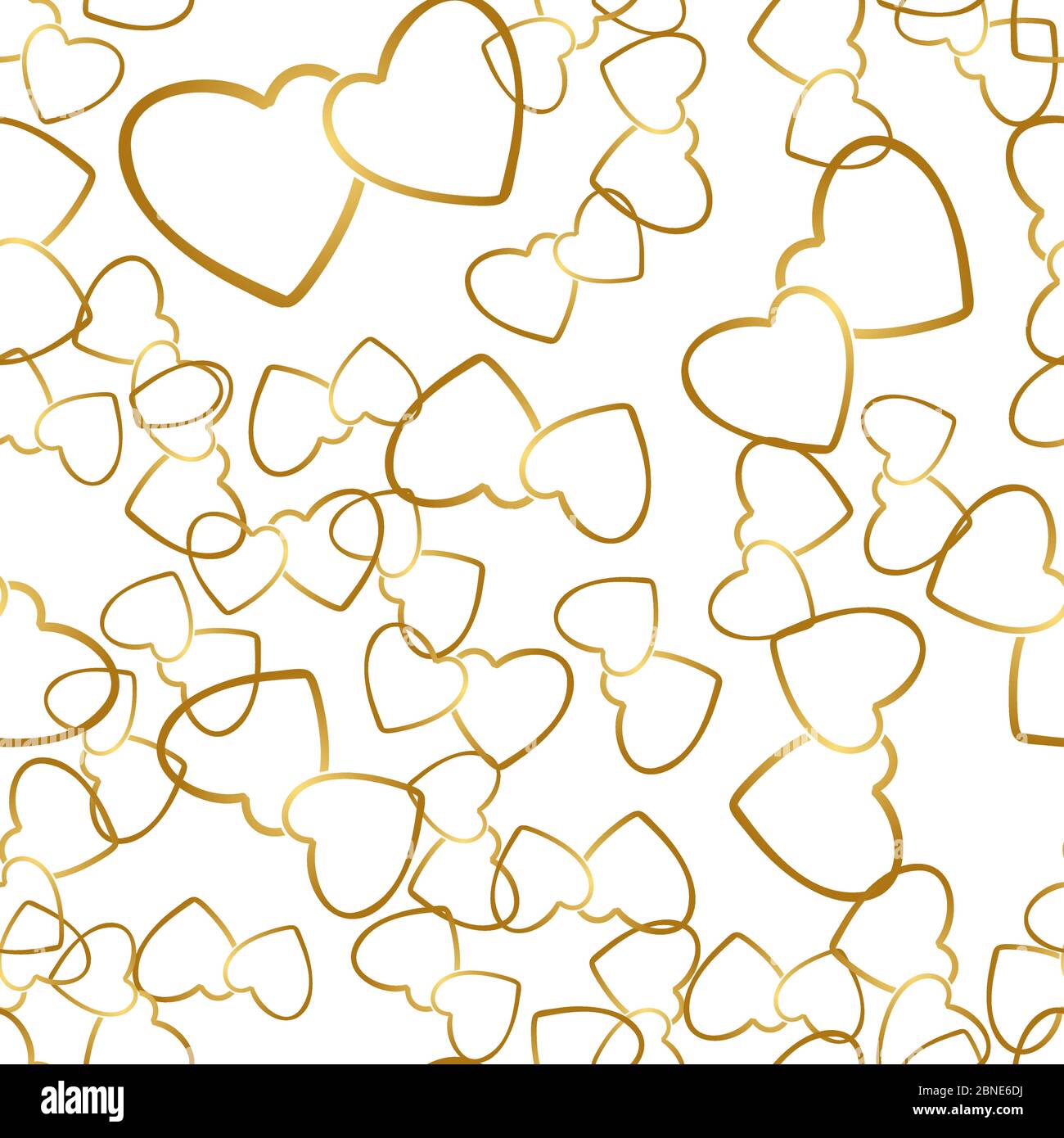 Two hearts seamless pattern. Golden pairs of heart symbols randomly ...