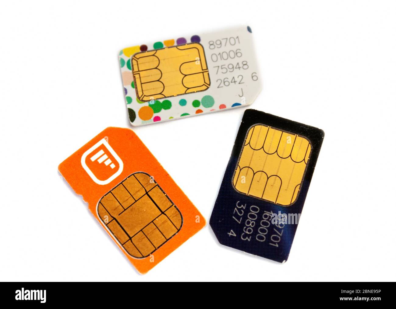 Three different sim card isolated on white background Stock Photo - Alamy