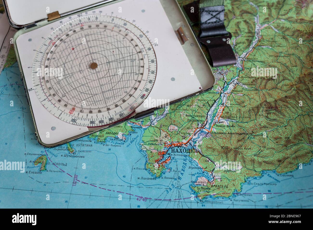 Map and navigational instruments for laying the way Stock Photo - Alamy