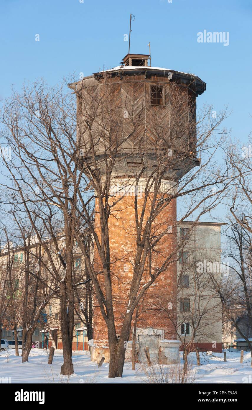 Brick water tower in the countryside in winter Stock Photo - Alamy