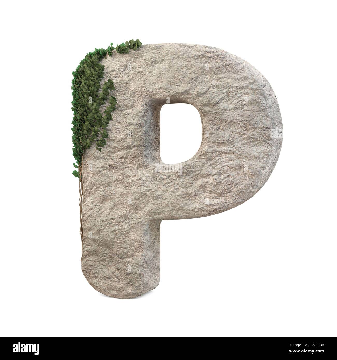 Realistic stone letters with ivy, isolated on a white background. 3d ...