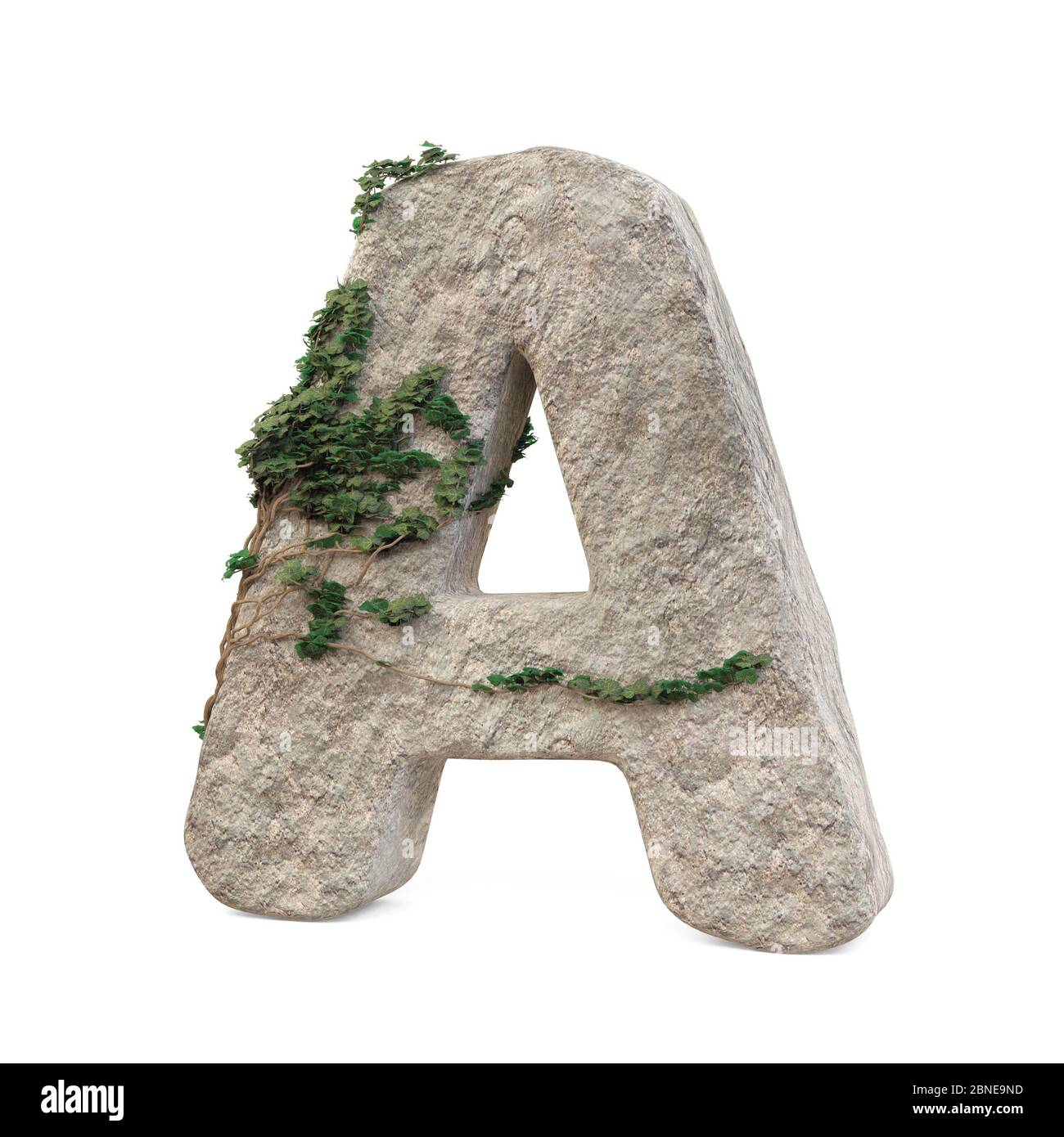 Realistic stone letters with ivy, isolated on a white background. 3d ...