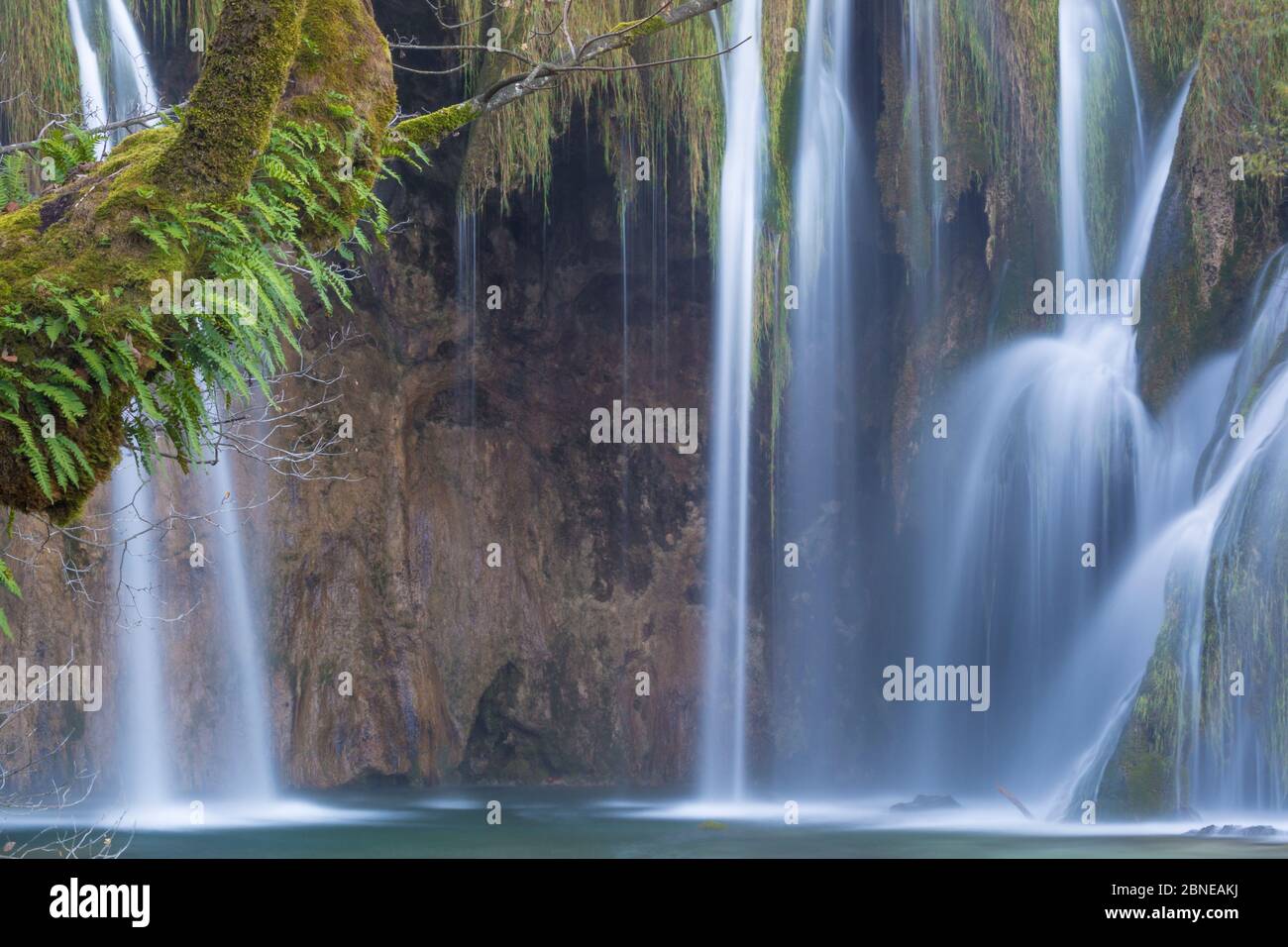 Water cascading over naturally formed tufa dam. Tufa is a kind of ...