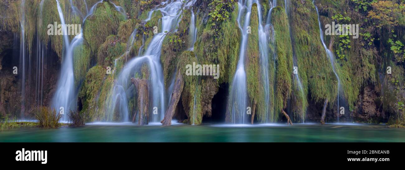 Water cascading over naturally formed tufa dam. Tufa is a kind of ...
