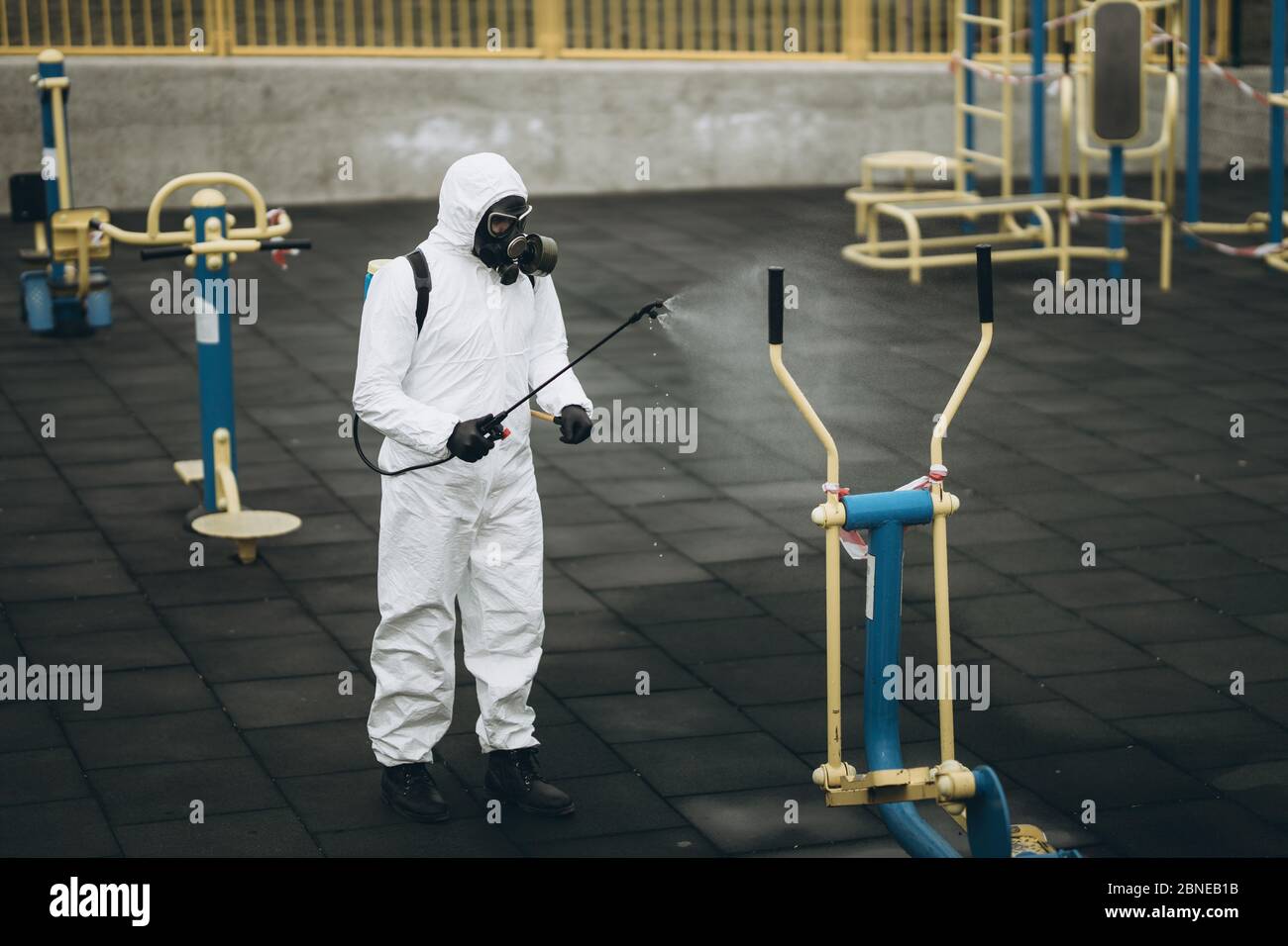 Cleaning and Disinfection on the playground in the sity complex amid ...