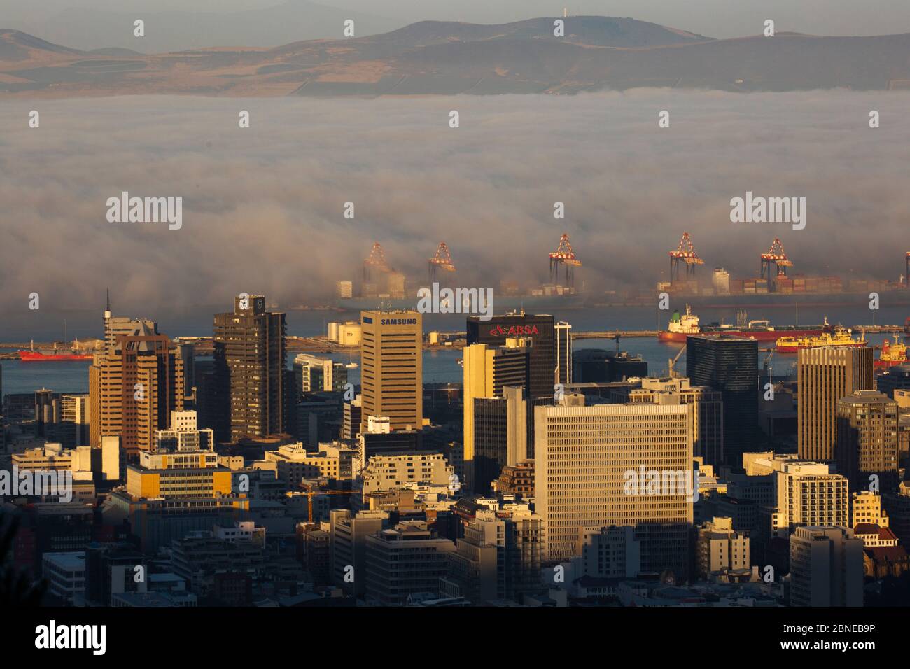 Sea Mist over the City of Cape Town, seen from Lions Head, South Africa ...