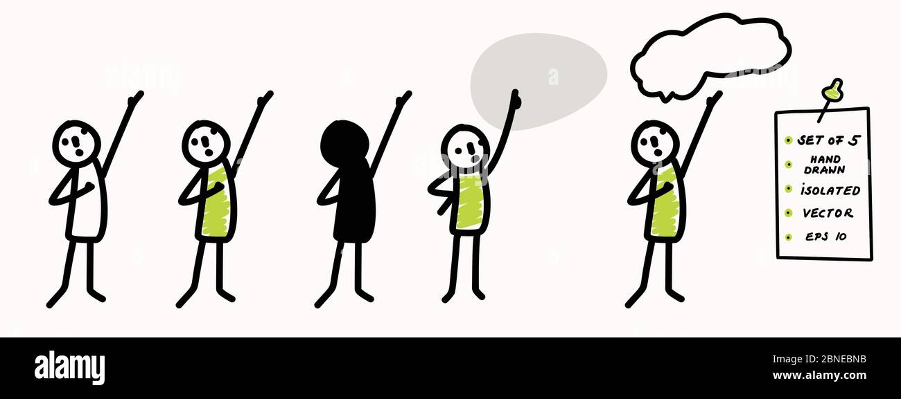 Hand drawn stick figure pondering pose. Concept of lecture, explanation ...