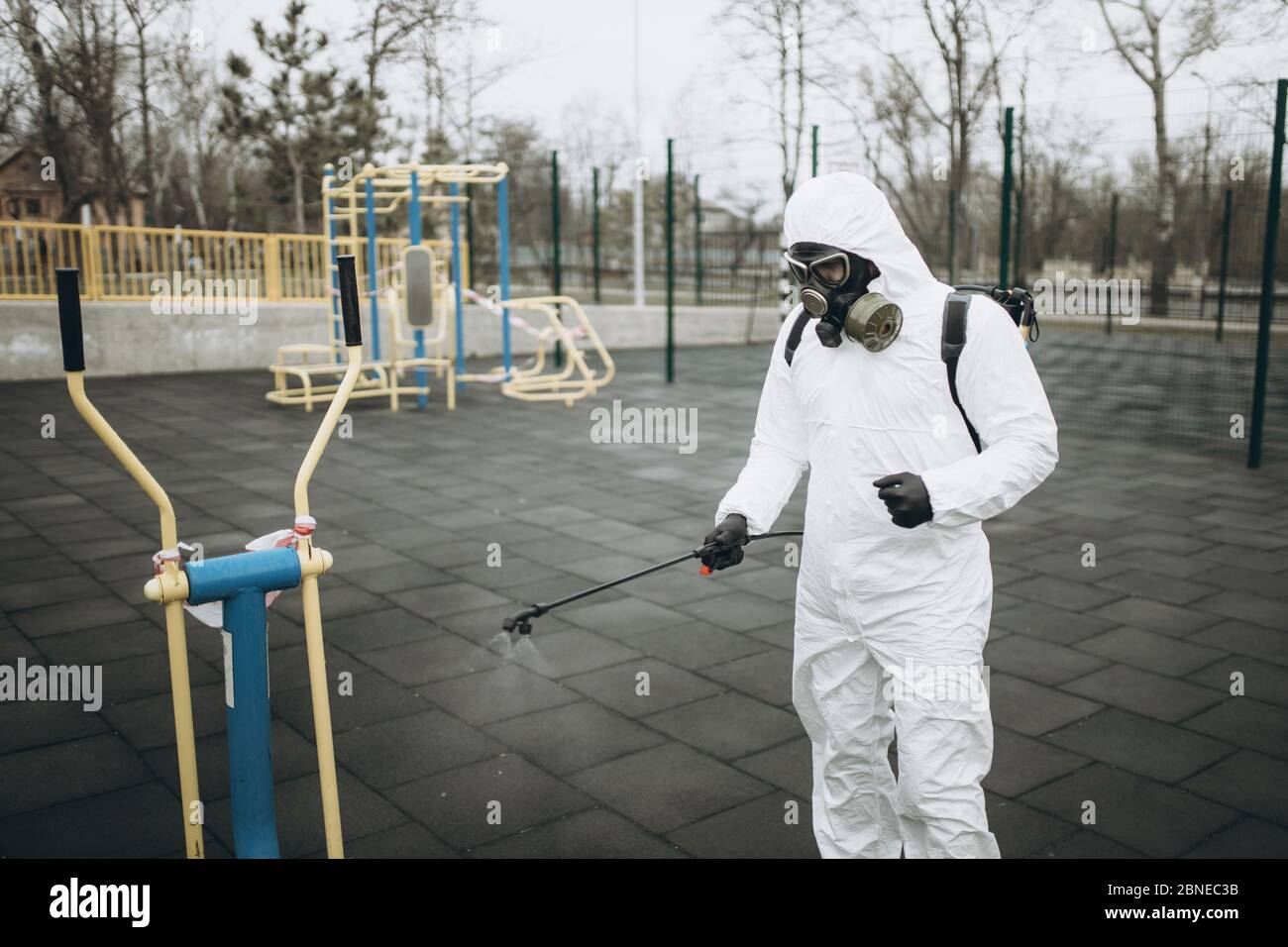Cleaning and Disinfection on the playground in the sity complex amid ...