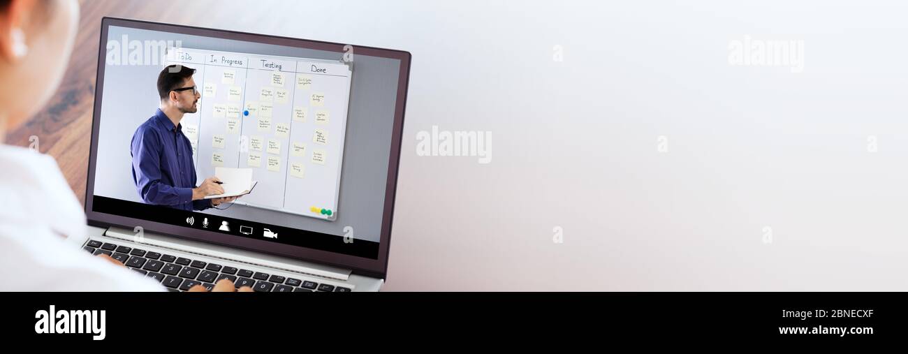 Video Conference Chat On Computer. Woman Studying Stock Photo - Alamy