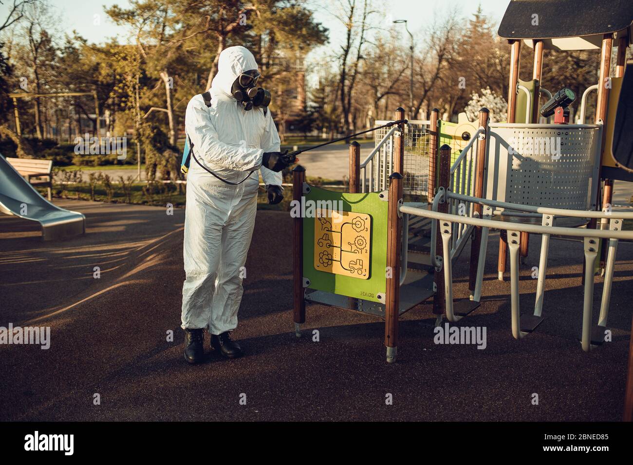 Cleaning and Disinfection on the playground in the sity complex amid ...