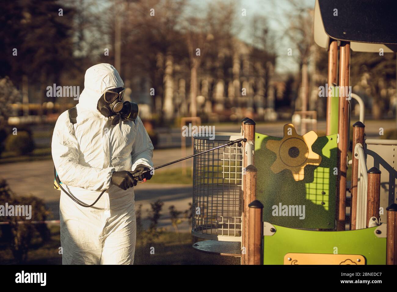 Cleaning and Disinfection on the playground in the sity complex amid ...
