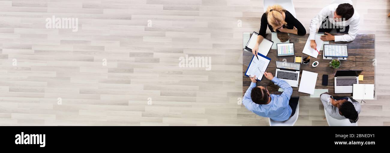 Business Meeting Overhead Above View. Working Digital Stock Photo - Alamy