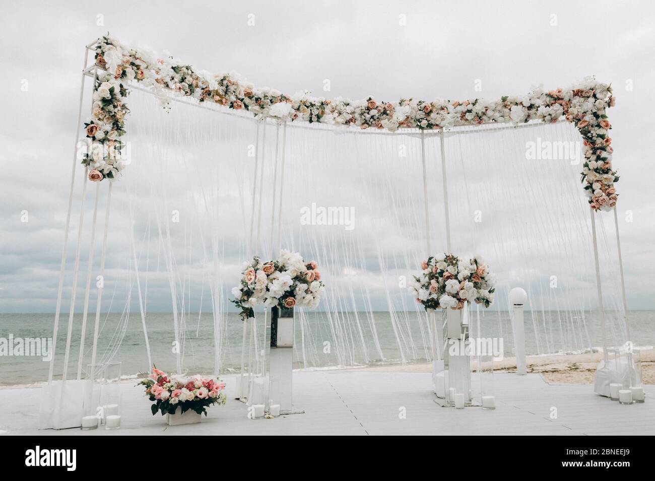 Beautiful wedding set up. Area of the wedding ceremony. Round arch ...