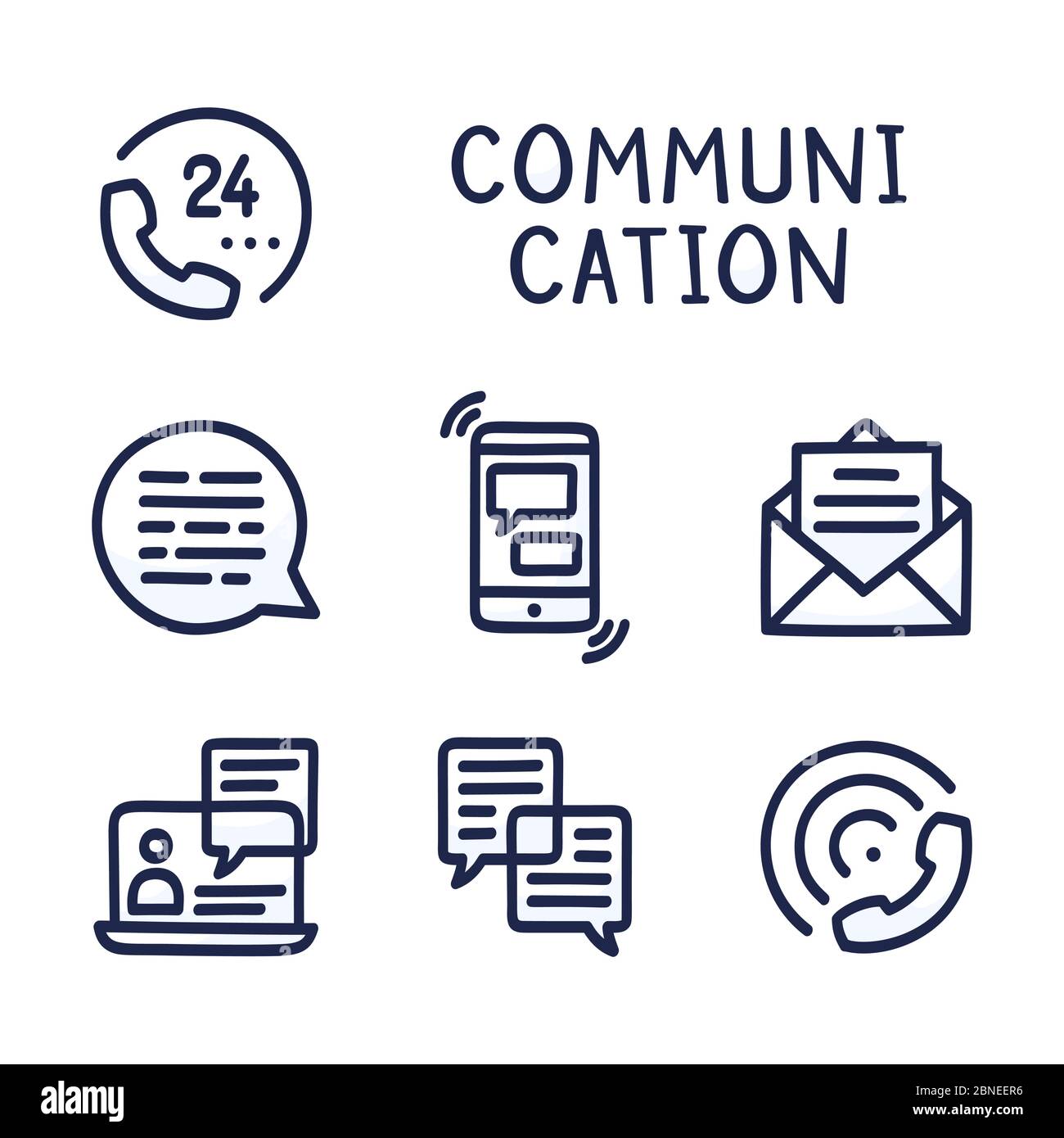 set communication simple outline color icon on white background. Hand ...