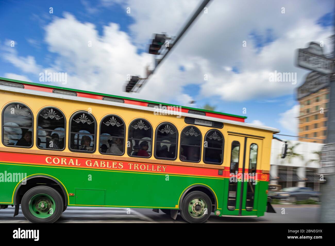 Trolley Bus on Ponce De Leon and Miracle Mile, Coral Gables, Florida ...
