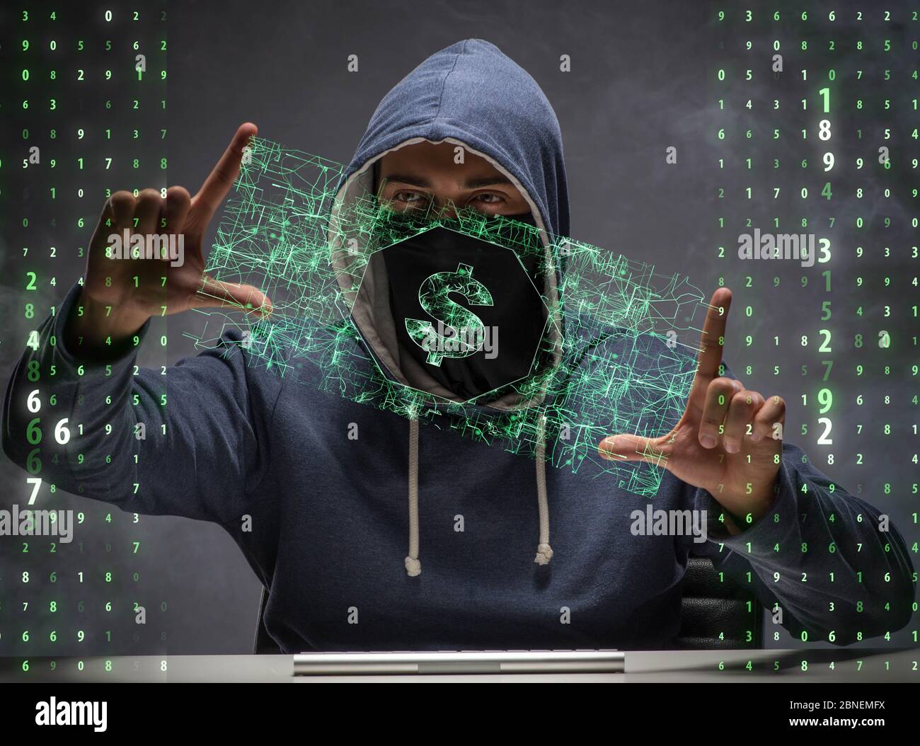 The hacker stealing dollars from bank Stock Photo - Alamy