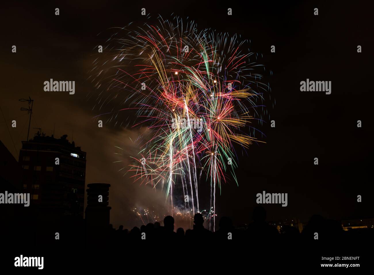 Low angle shot of beautiful fireworks under the night sky Stock Photo ...