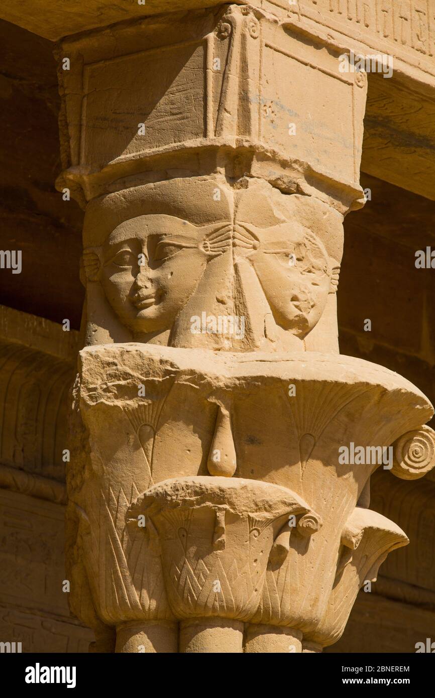 Columns with Goddess Hathor Head in the Forecourt, Temple of Isis ...