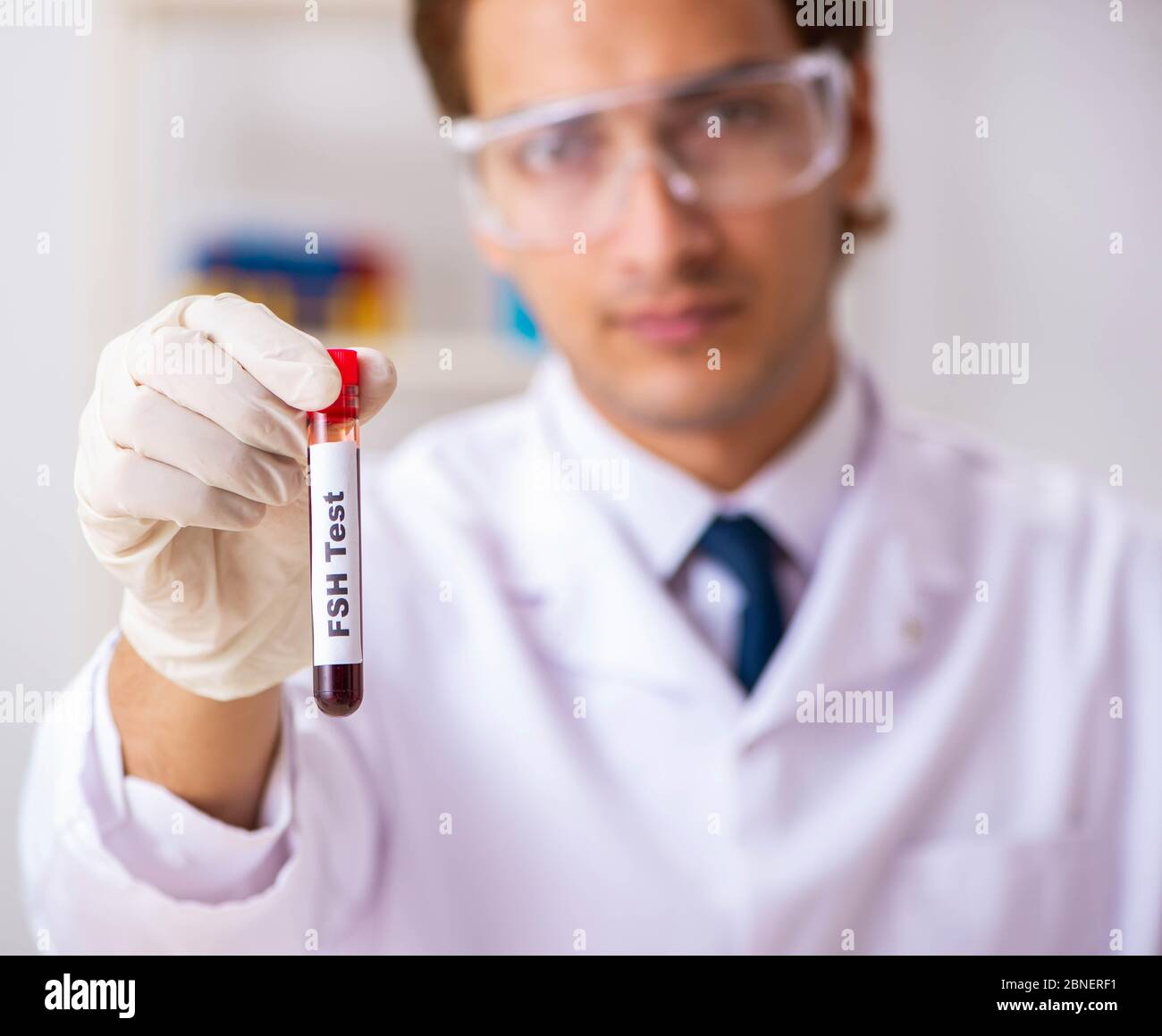 The young handsome lab assistant testing blood samples in hospital ...