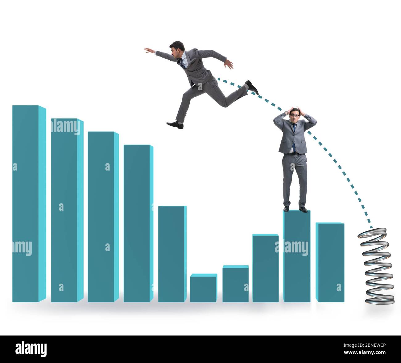 The businessman outperforming his competition jumping over Stock Photo ...