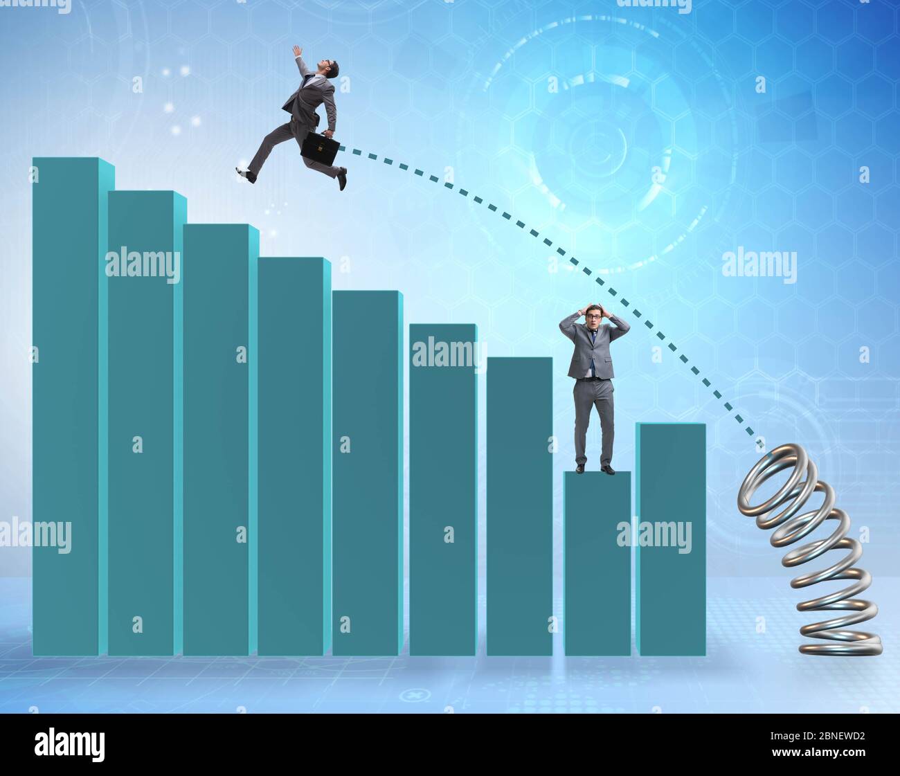 The businessman outperforming his competition jumping over Stock Photo ...
