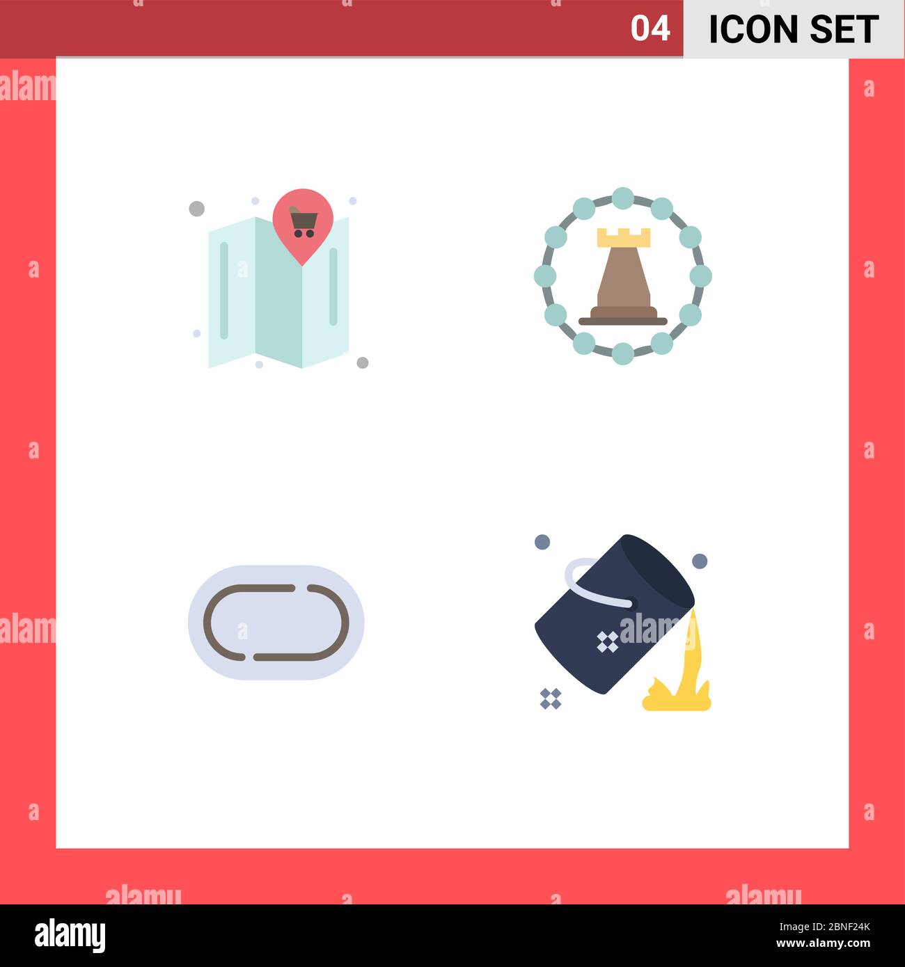 Flat Icon Pack of 4 Universal Symbols of map, stadium, castle, rook ...