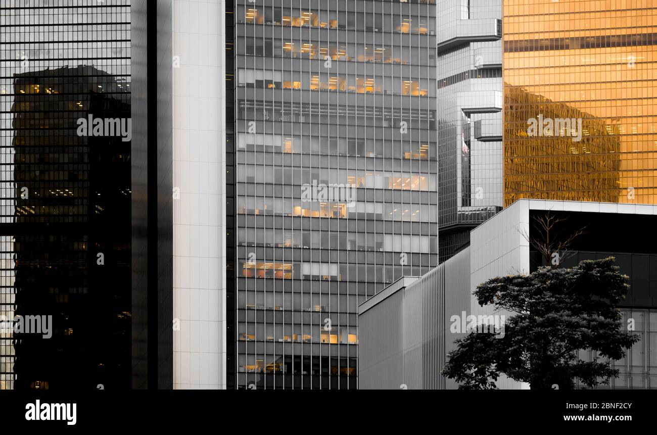 Hong Kong Modern Architecture, Hong Kong Business Building Closed up ...