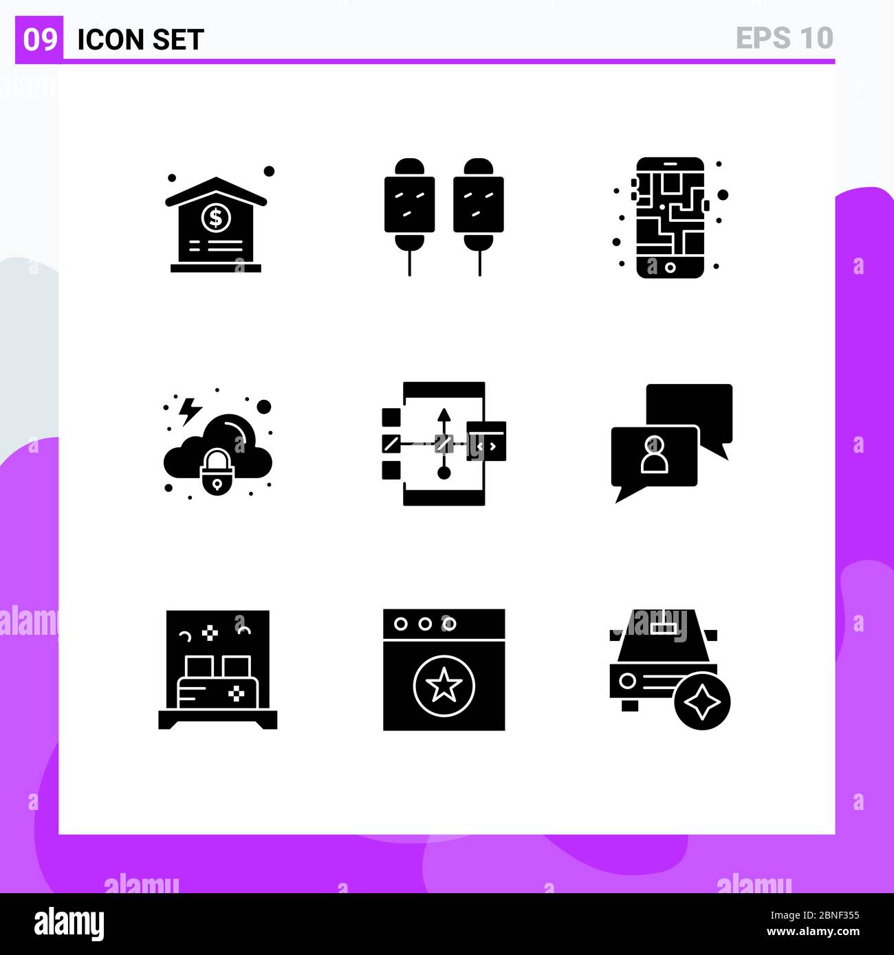9 Creative Icons Modern Signs and Symbols of coding, security, map ...