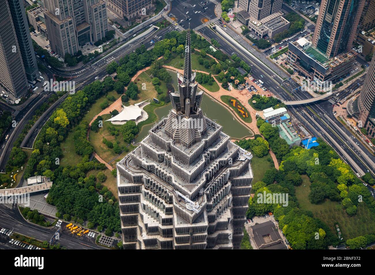 --FILE--An aerial view of Jin Mao Tower, an 88-story landmark ...