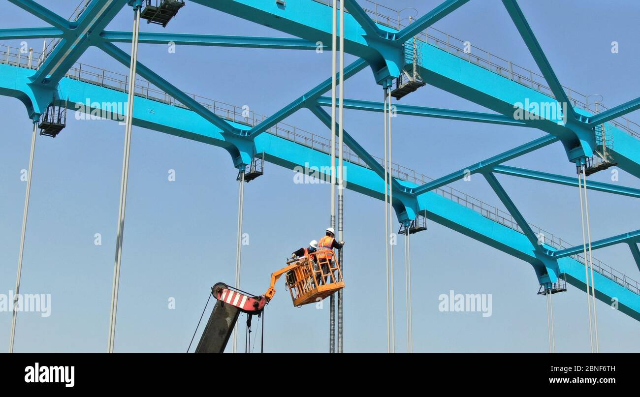 The largest cable-stayed road-rail bridge, Tiansheng Harbor Bridge, a ...