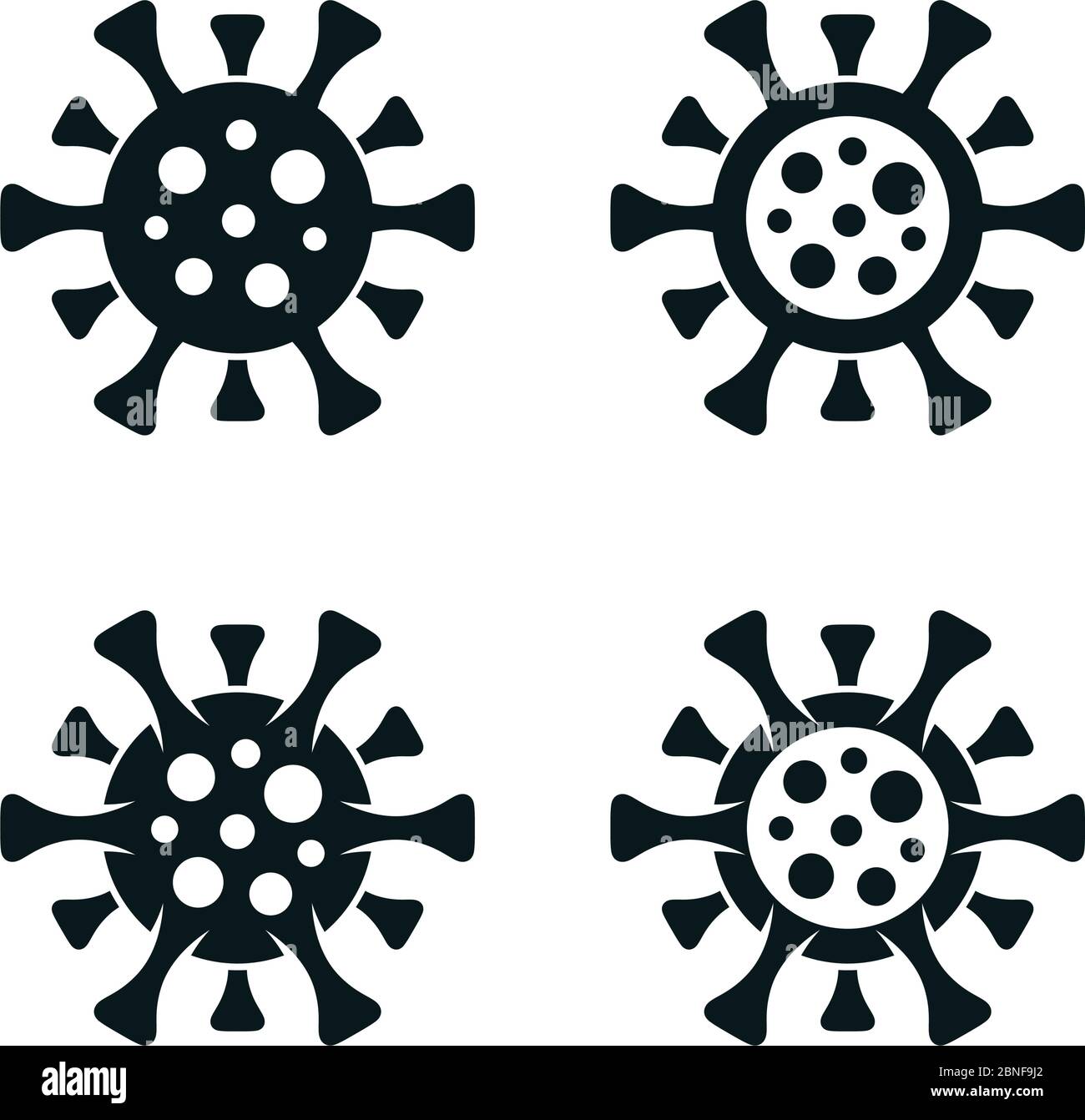 Covid-19 symbols on white background. Coronavirus filled and outlined ...