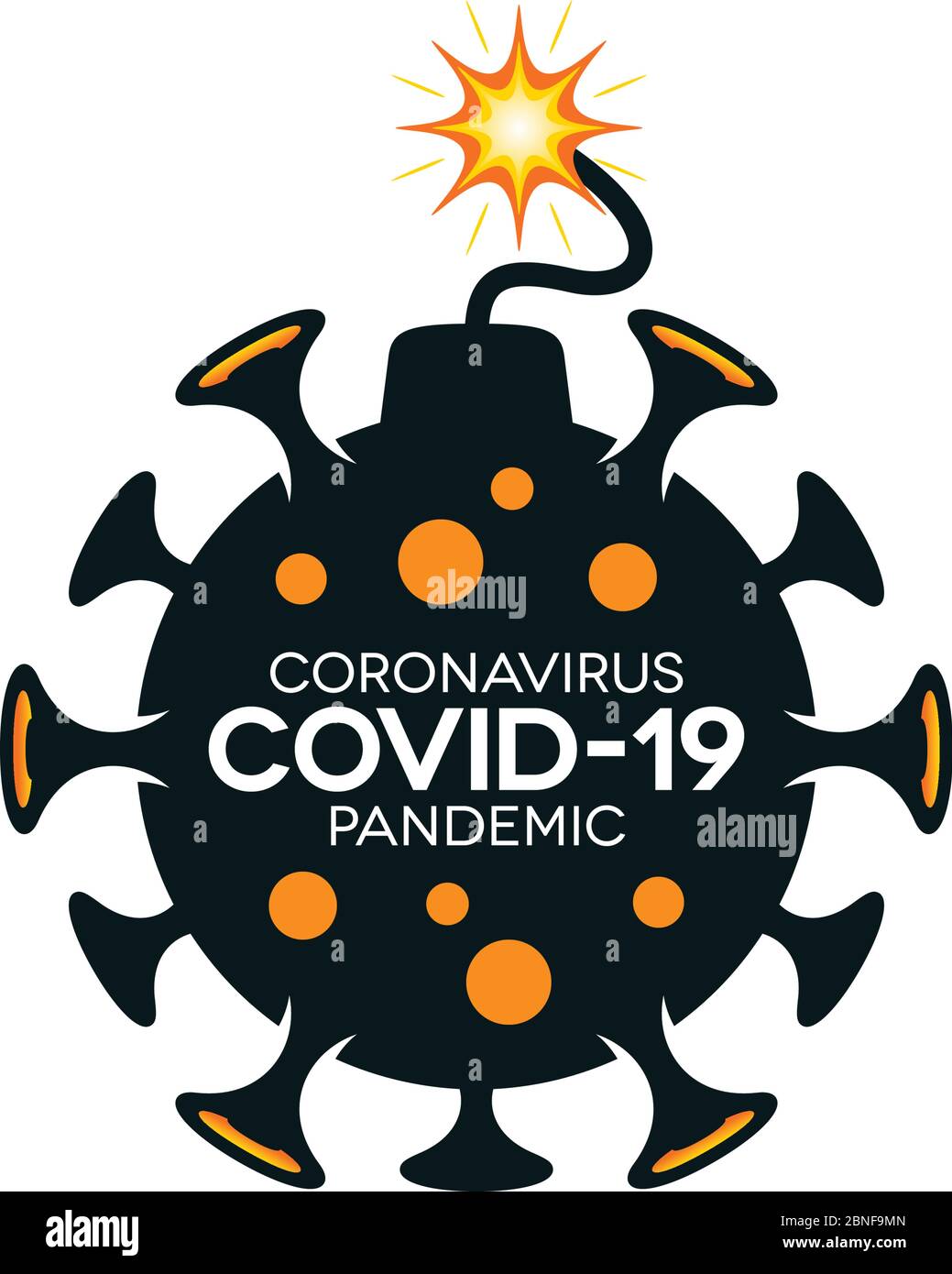Covid-19 lettering bomb vector icon on white background. Coronavirus ...