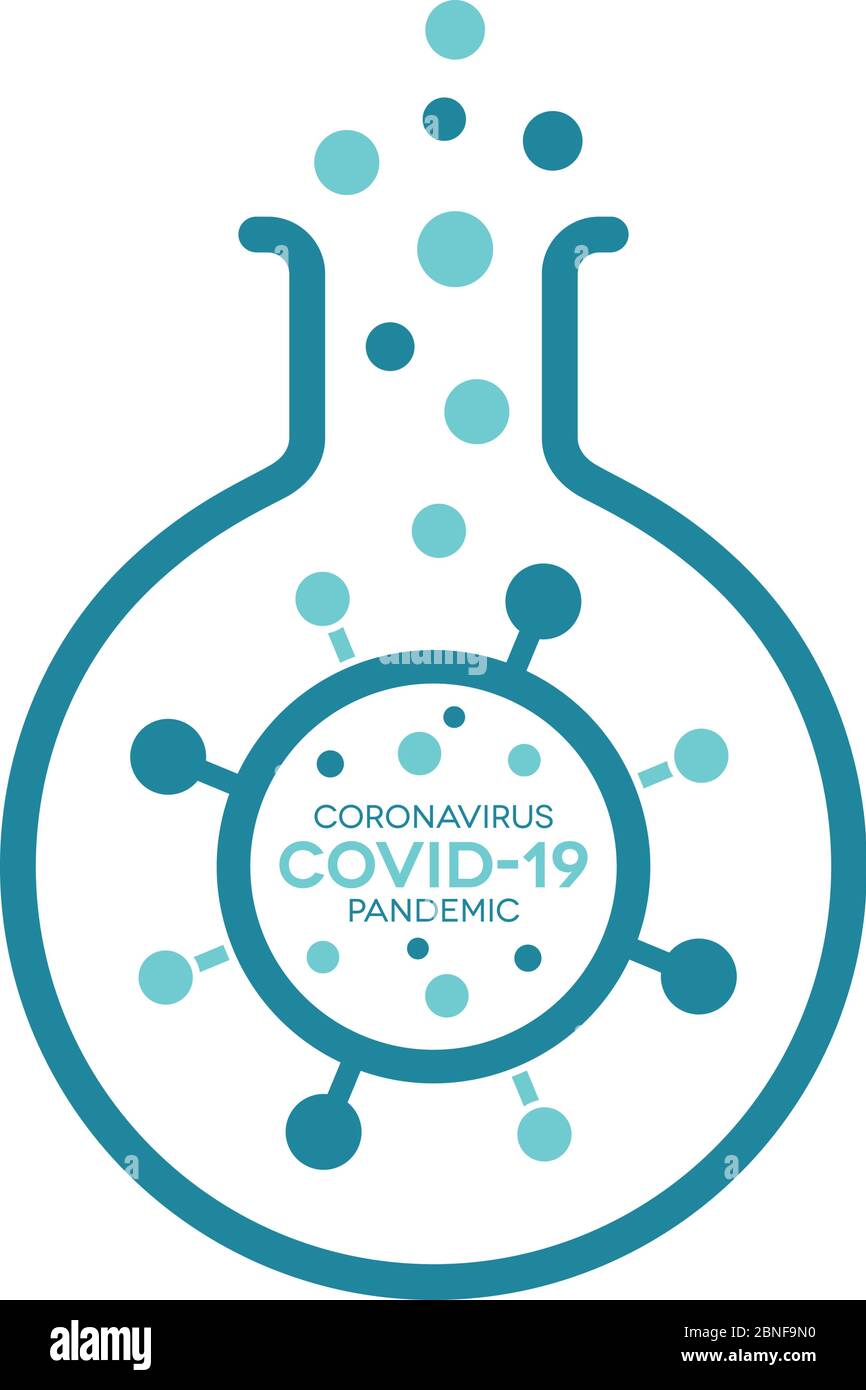 Covid-19 lettering laboratory testing icon. Chemistry beaker and ...