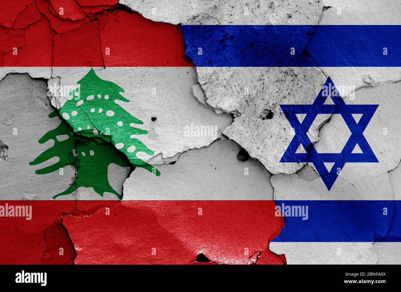 flags of Lebanon and Israel painted on cracked wall Stock Photo - Alamy