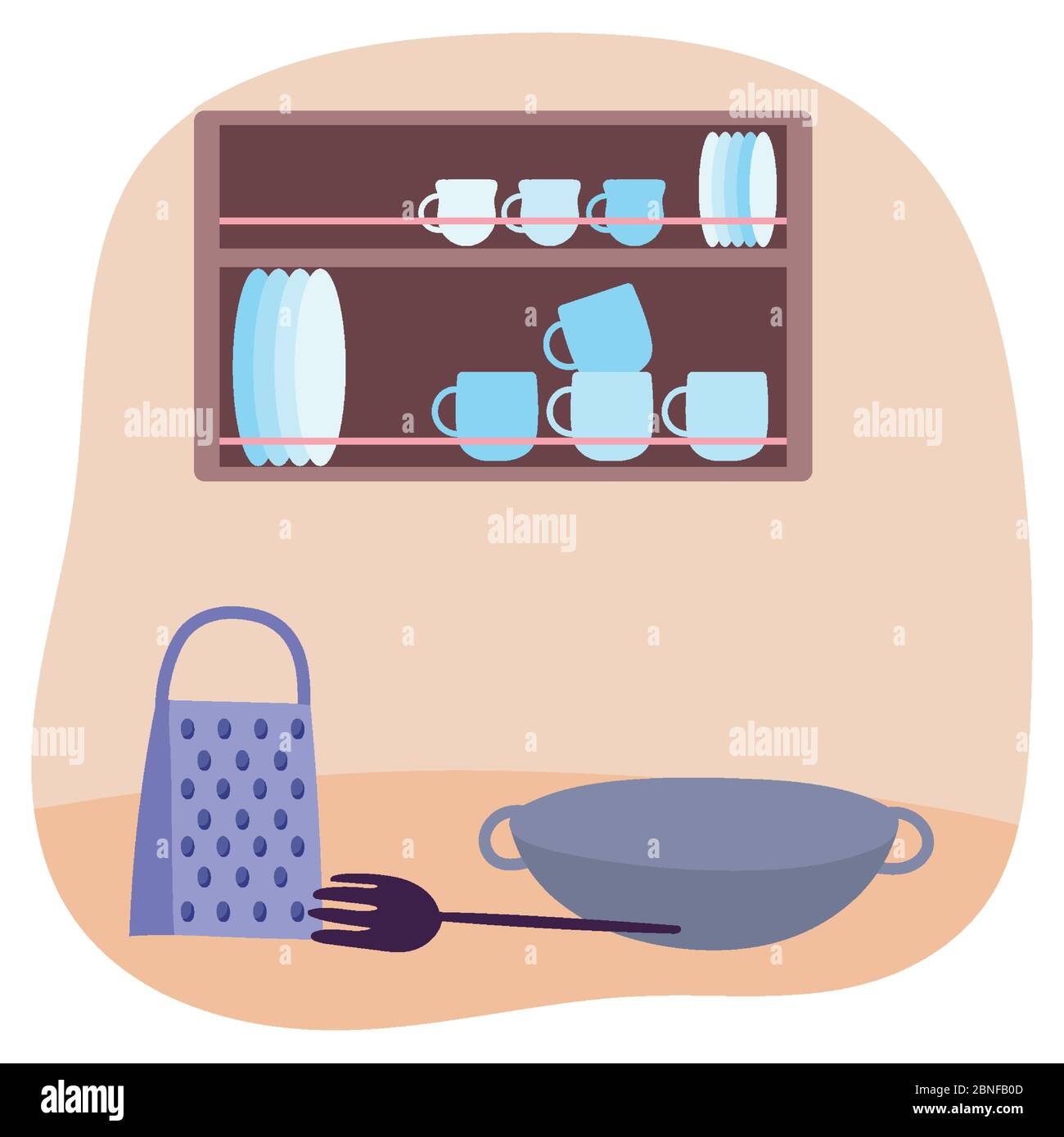 saucepan grater spatula and tableware in shelf cooking vector ...