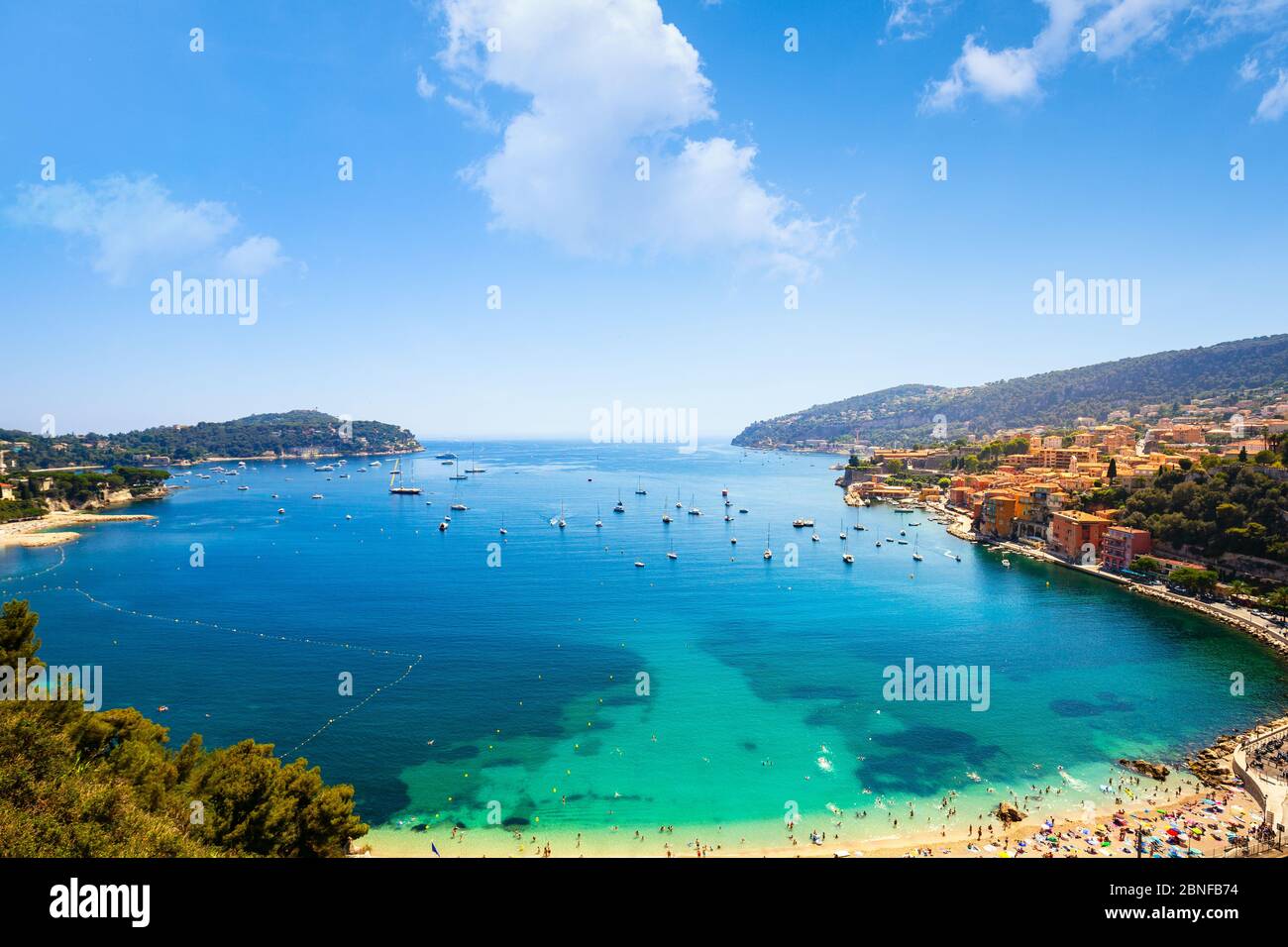 Aerial view of Villefranche-sur-Mer, Cote d Azur, French Riviera ...