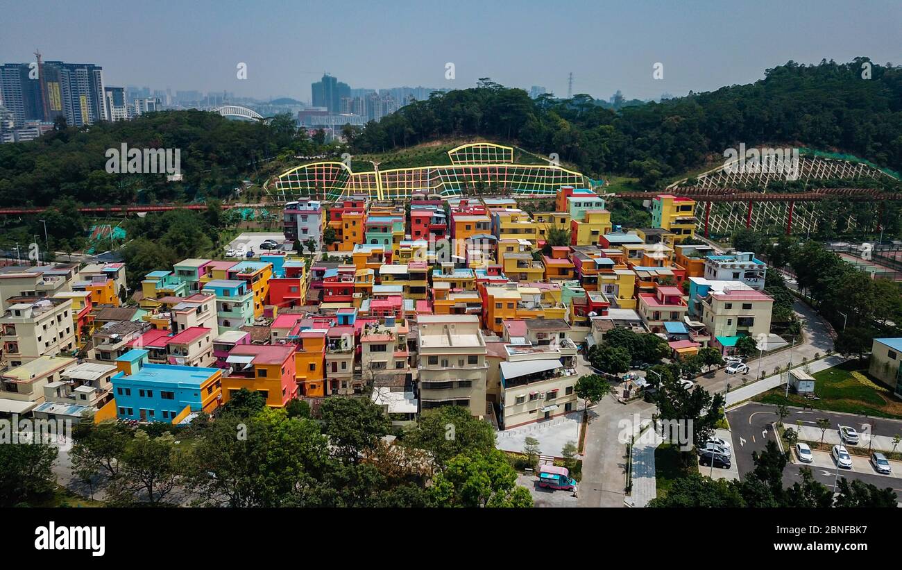 Aerial view of Hengcunli Village, nicknamed "Rainbow Village" in ...