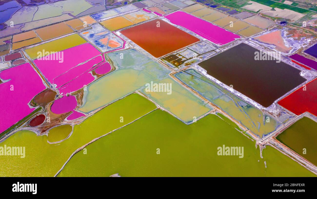An aerial view of salt lakes which is loaded with salt-tolerant algae ...