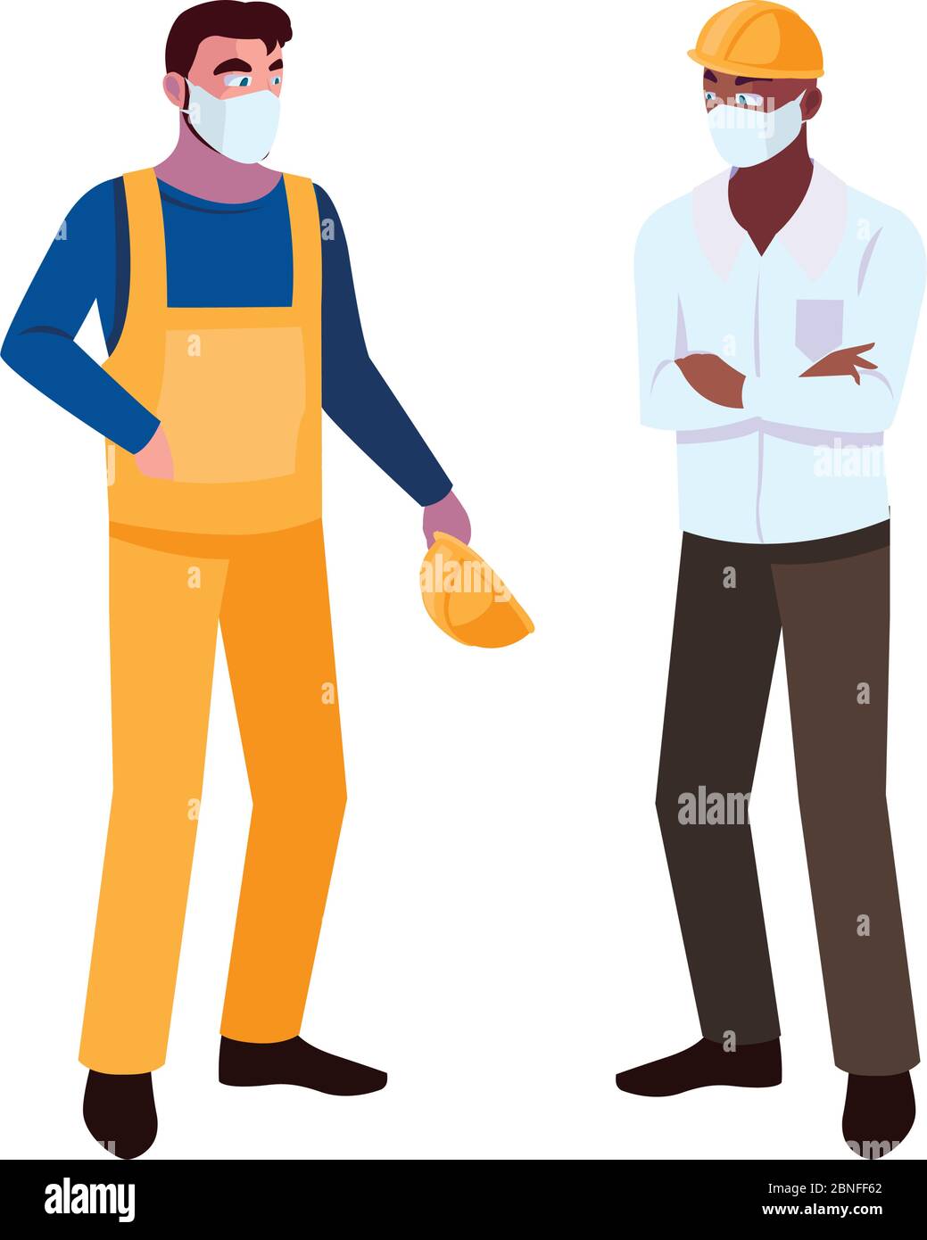 male operator and executive with mask and helmet vector illustration ...
