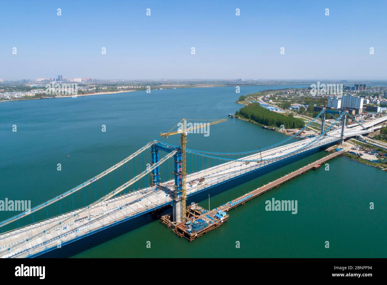 An aerial view of Fengchu Bridge, which is on Han River, a left ...