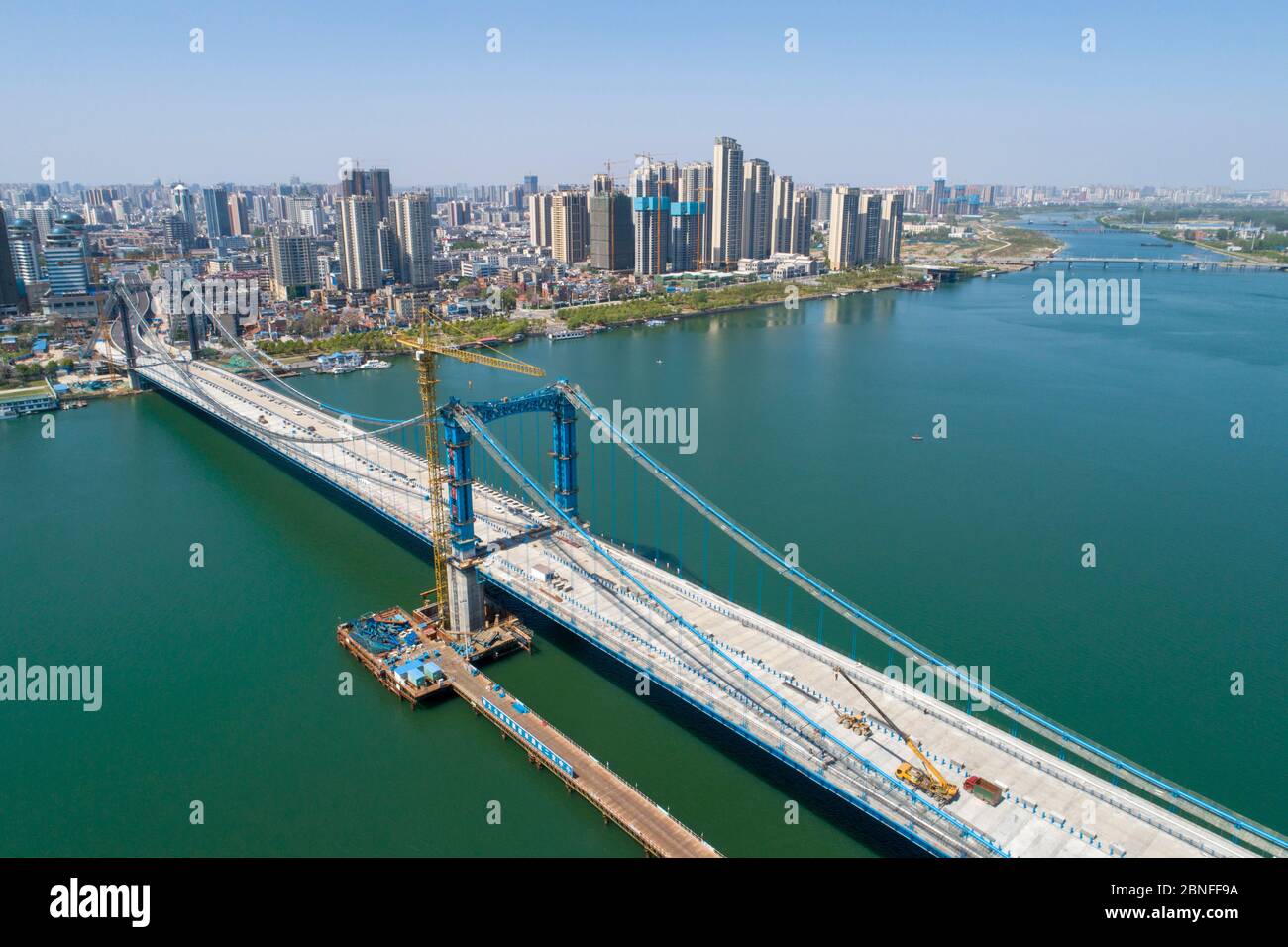 An aerial view of Fengchu Bridge, which is on Han River, a left ...