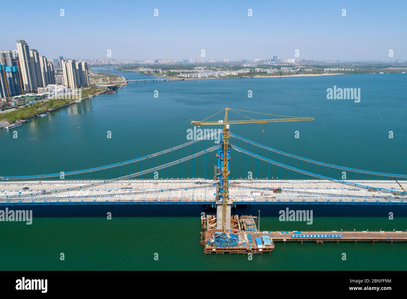 An aerial view of Fengchu Bridge, which is on Han River, a left ...