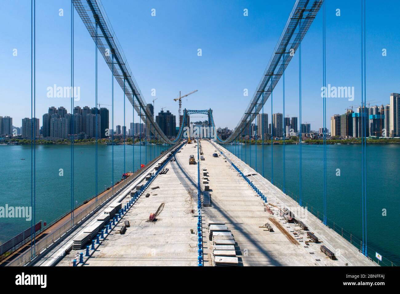 An aerial view of Fengchu Bridge, which is on Han River, a left ...