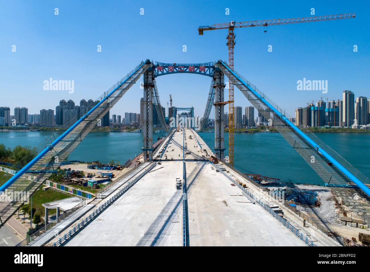 An aerial view of Fengchu Bridge, which is on Han River, a left ...